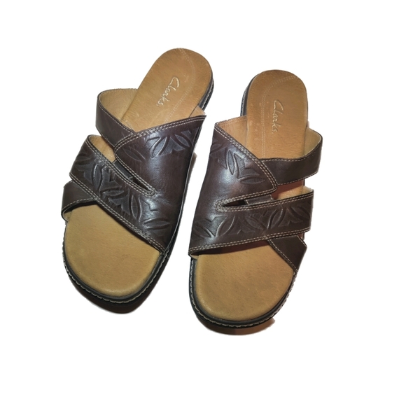 Clarks | Shoes | Clarks Brown Leather Open Toe Heeled Platform Strappy ...